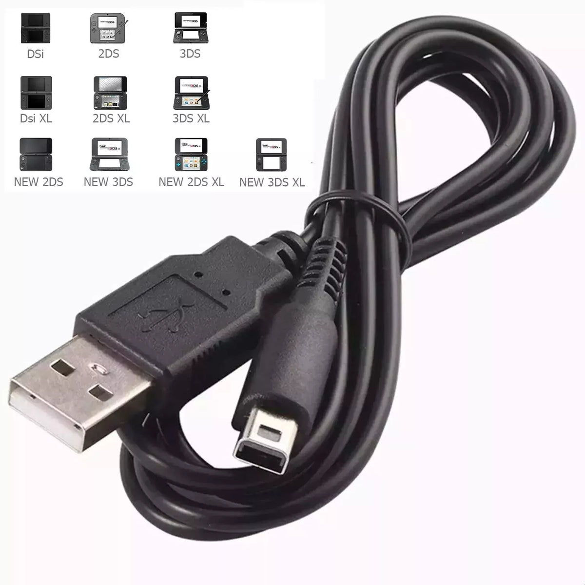 Nintendo DSi 2DS 3DS XL USB Power Charging Lead Charger Cable 1.2m Bla ...